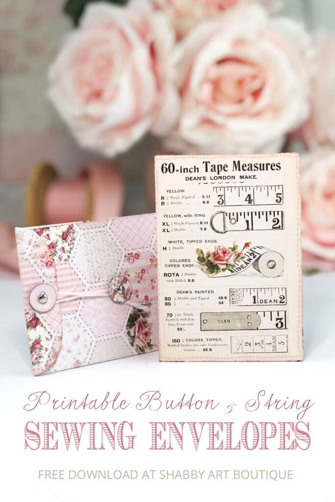Free printable button and string sewing envelopes from Shabby Art ...