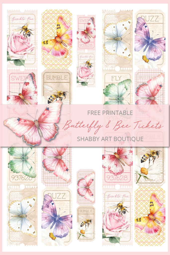 Free Printable Butterfly and Bee Tickets - Shabby Art Boutique