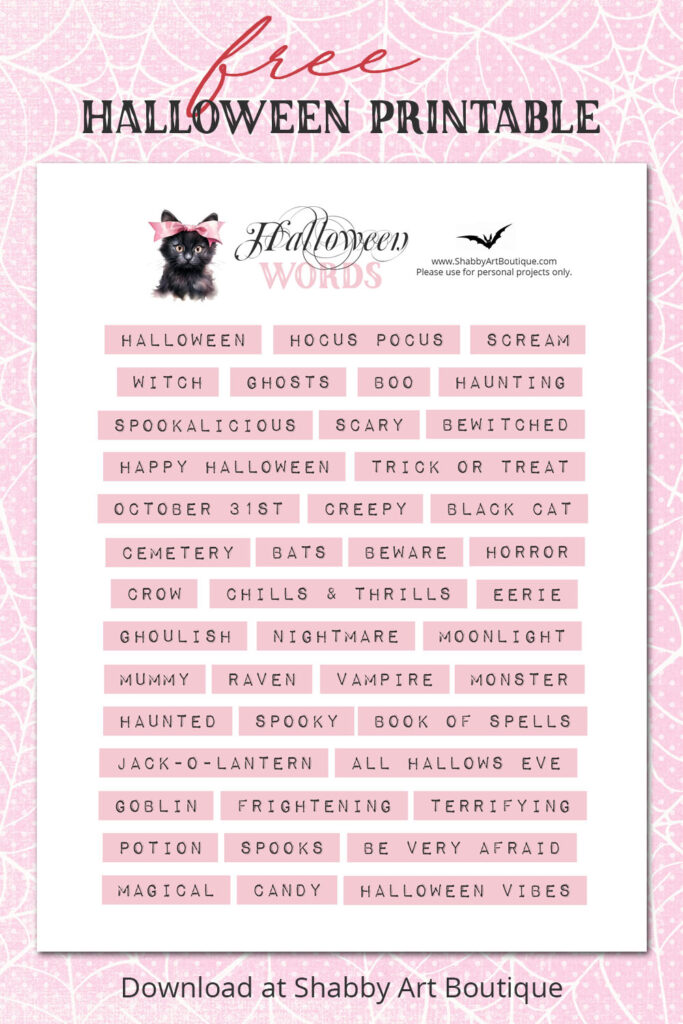 Free Printable Halloween Words - Shabby Art Boutique