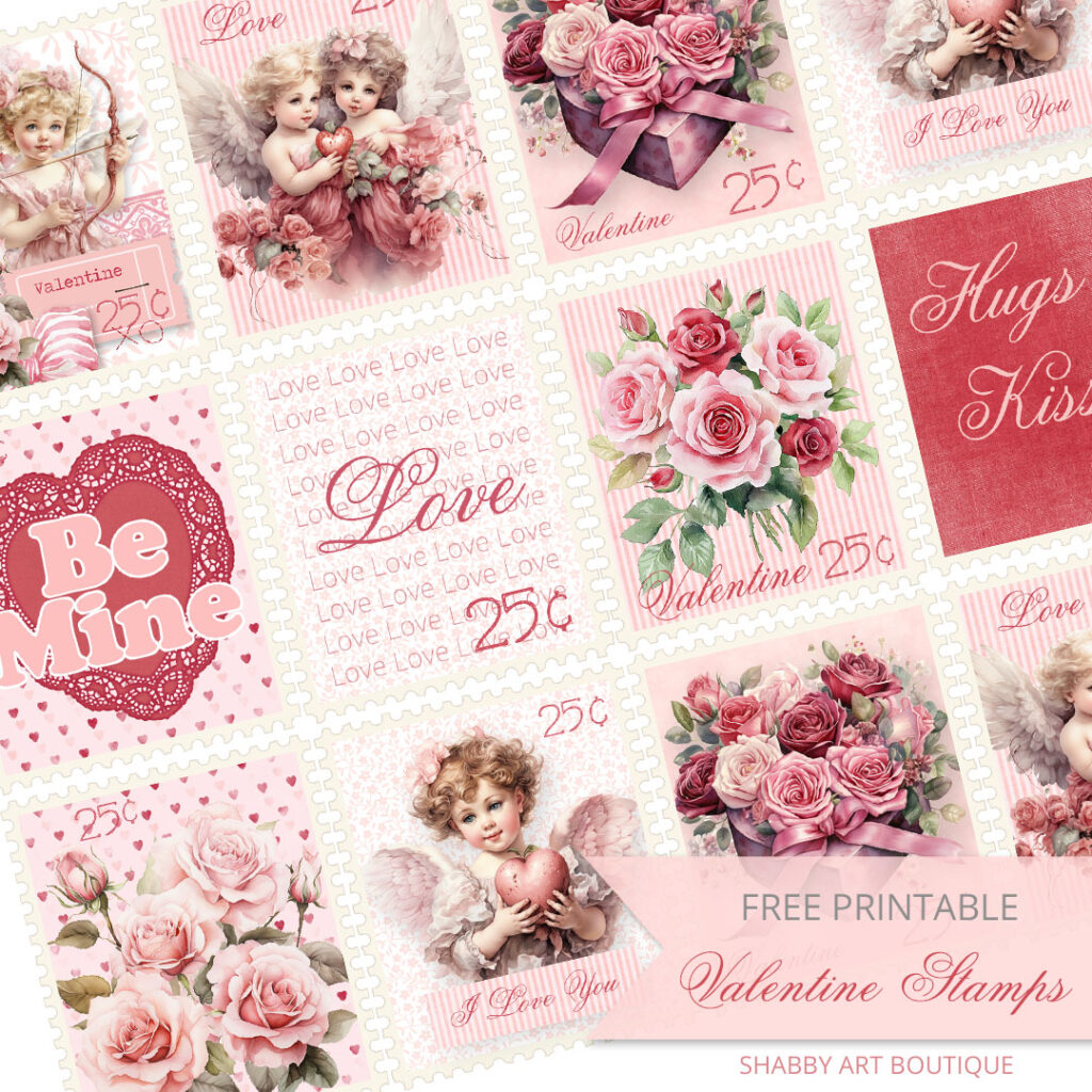 Free Printable Valentine Stamps - Shabby Art Boutique